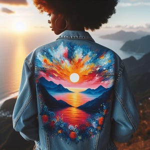 Custom Hand-painted Denim Jacket – Personalized Jean Jacket With Sunset ...