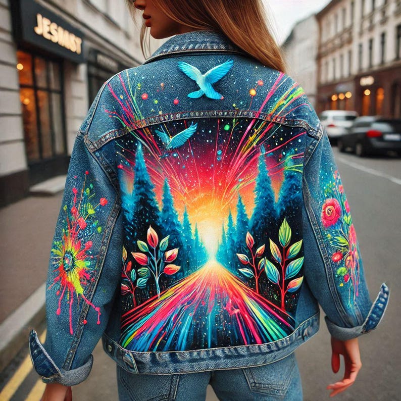 Hand-painted Denim Jacket With Peonies: Custom Floral Jean Jacket ...
