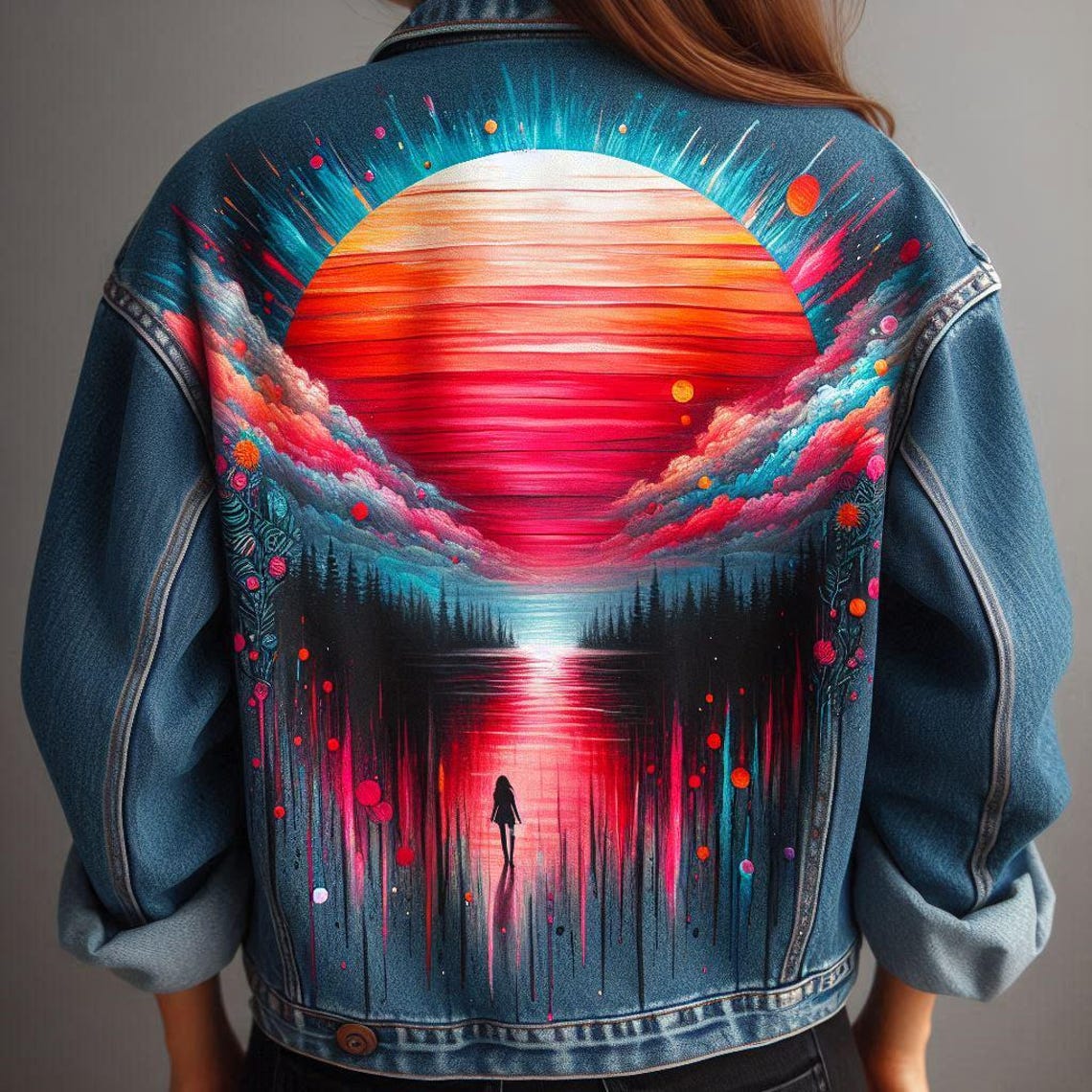 Custom Hand-painted Denim Jacket – Personalized Jean Jacket With Sunset ...