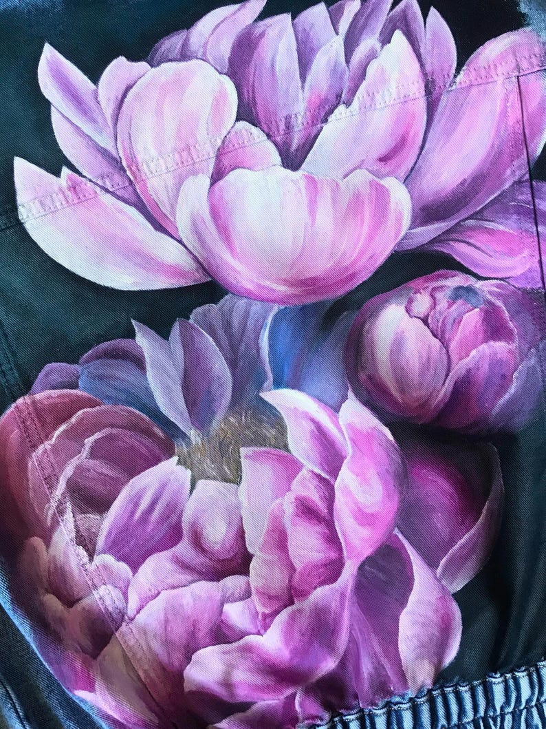 Personalized Denim Jacket Peonies, Custom Hand Painted Denim Jacket ...