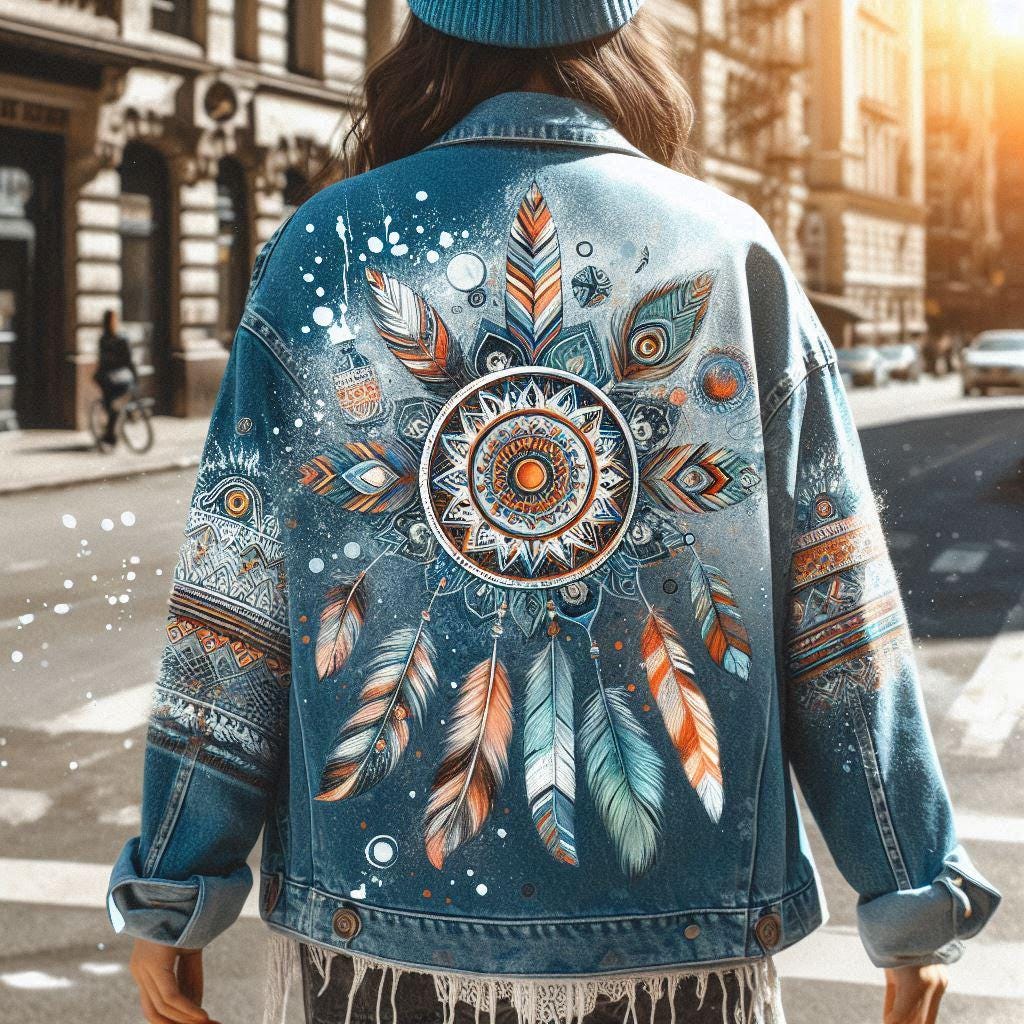 Hand-painted Hippie Denim Jacket: Custom Boho Festival Wear - Etsy