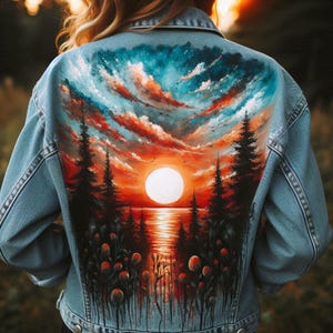 Custom Hand-painted Denim Jacket – Personalized Jean Jacket With Sunset ...