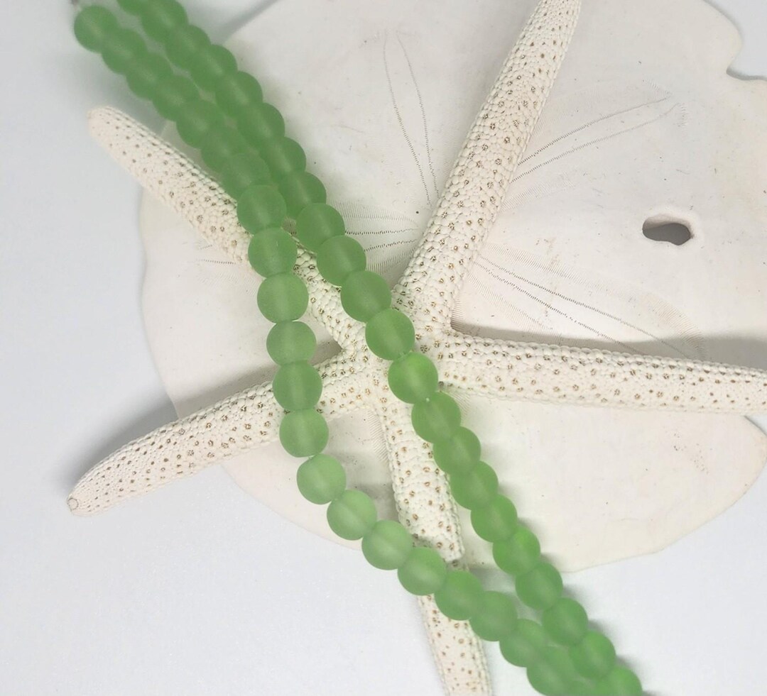 Cultured Round Sea Glass 8 Mm Beads, Beach Glass Beads, Frosted Peridot ...