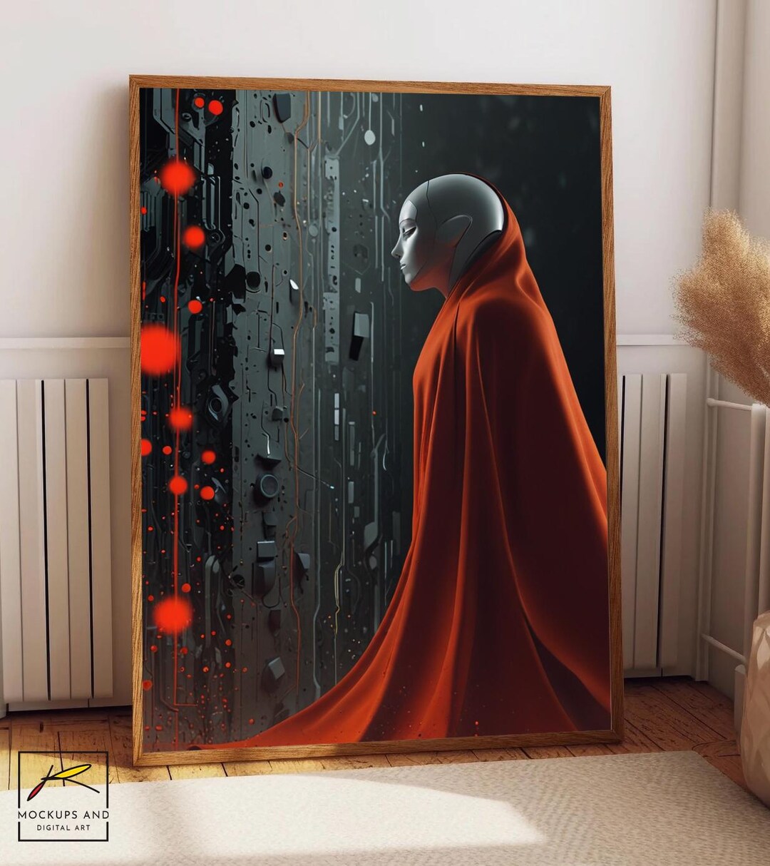 Red Cloak Robot Art Print – Dystopian Sci-fi Illustration (digital ...