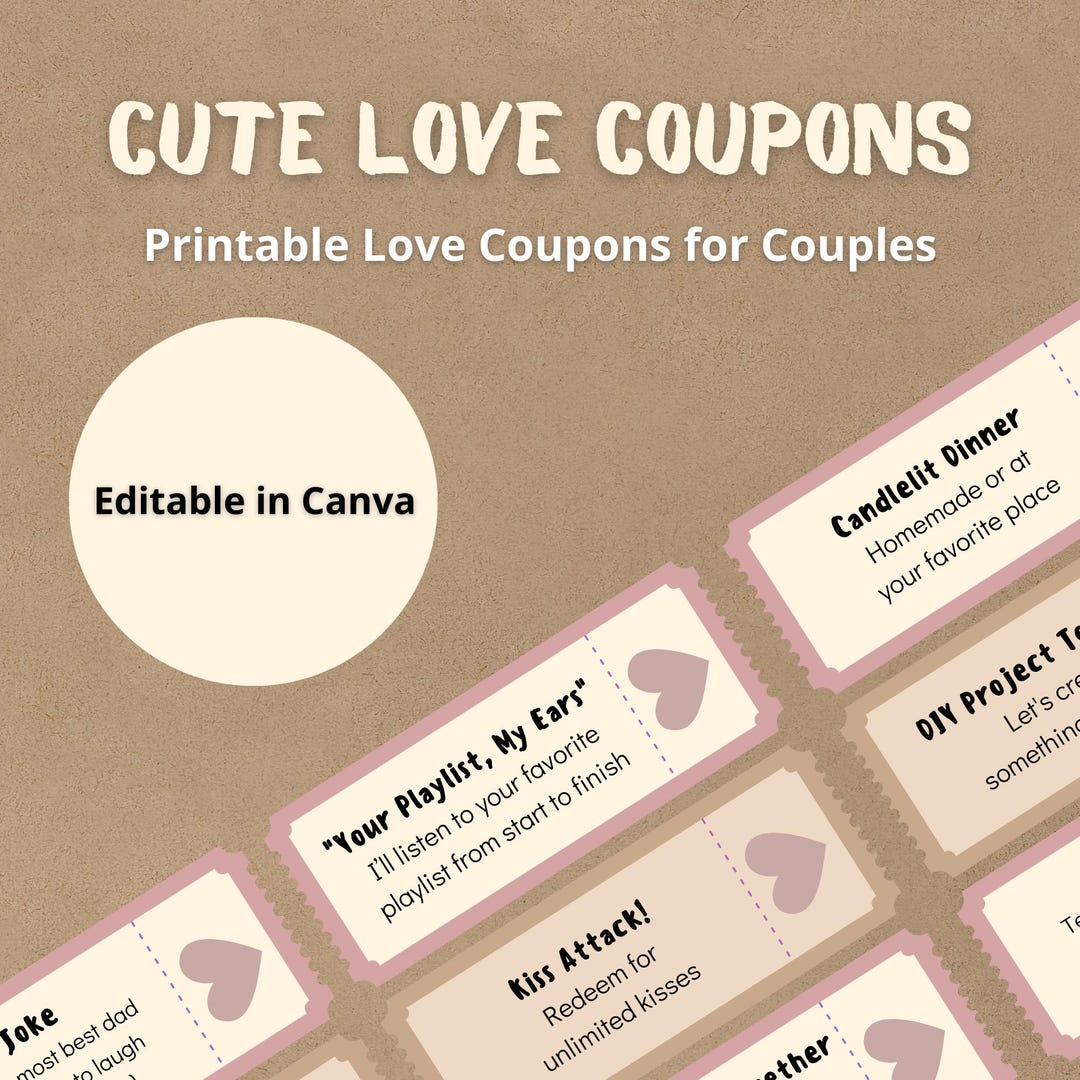 Cute Love Coupons L Love Coupons for Couples L Valentines Day Gift L ...