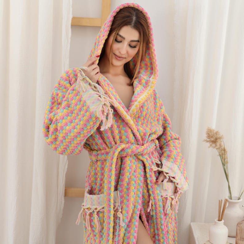 Rainbow Bubble Bathrobe, Hand Woven Robe, Cotton Bathrobe, Colorfuly ...