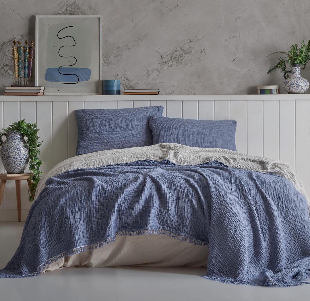 Boho Muslin Blanket, Breathable Bedspread, OEKO TEX Certificate ...