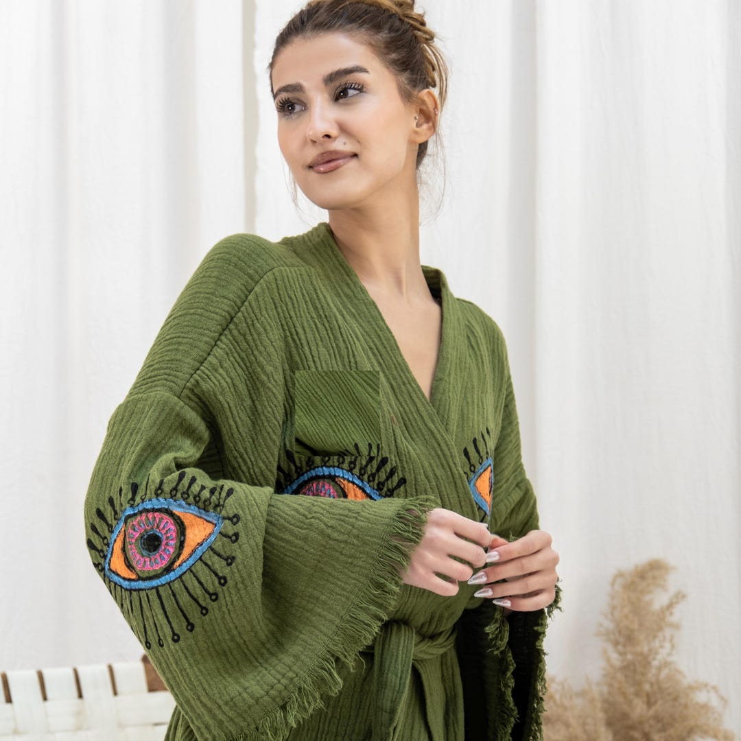Organic Muslin Kimono Robe: Evil Eye Turkish Cotton Gauze - Etsy