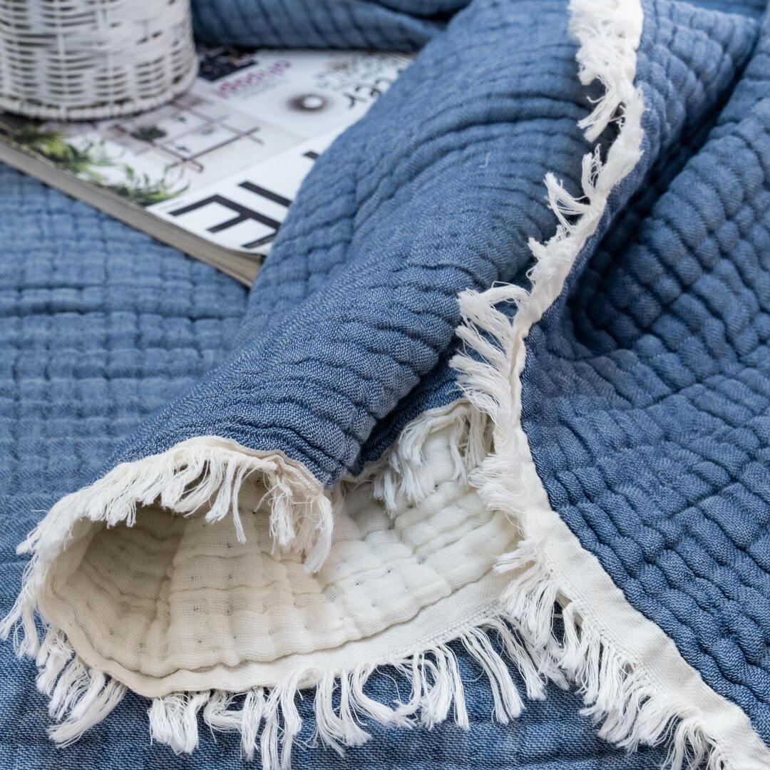 Royal Blue Muslin Comforter, Muslin Bedding, Adult Quilt,, Unique ...