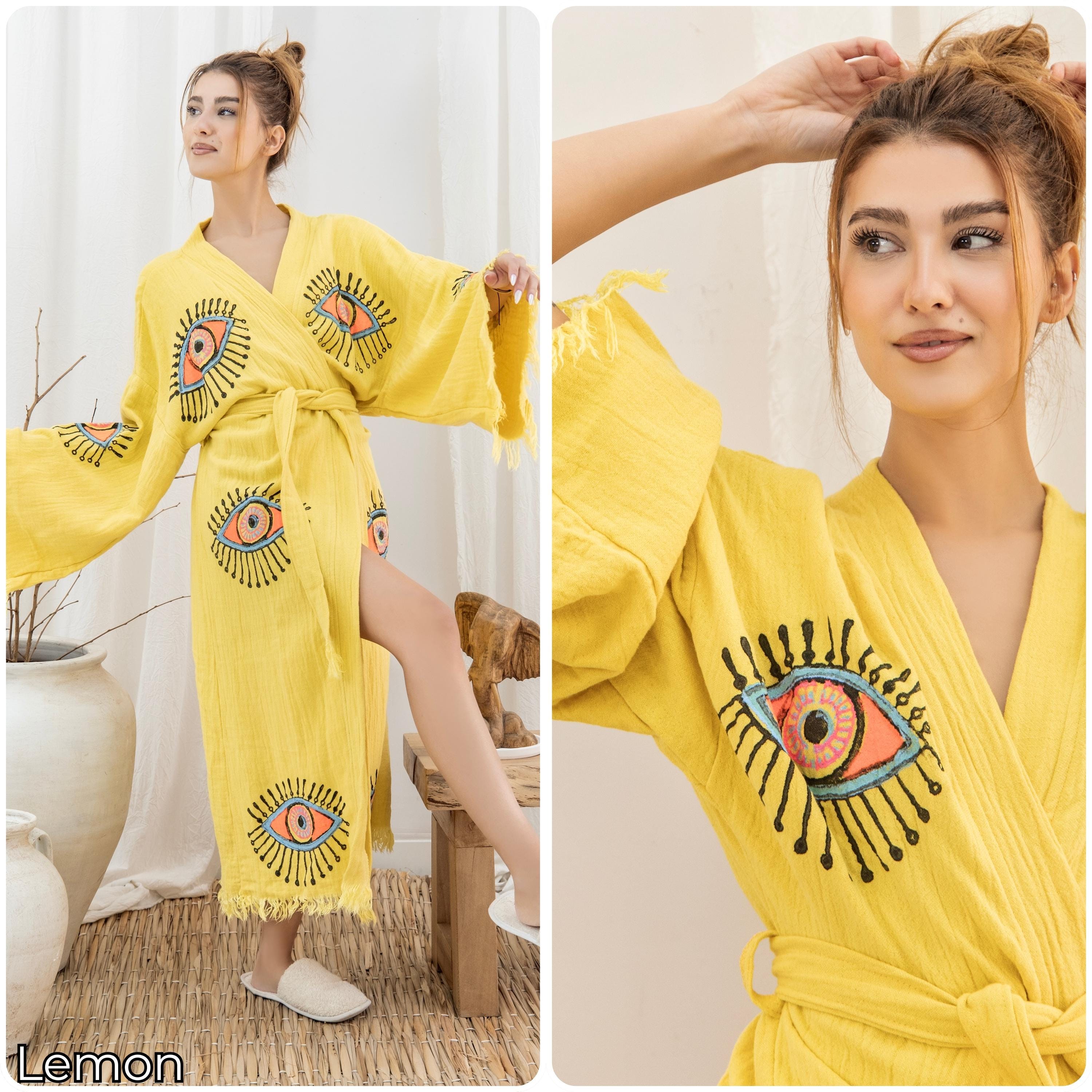 Organic Muslin Kimono Robe: Evil Eye Turkish Cotton Gauze - Etsy