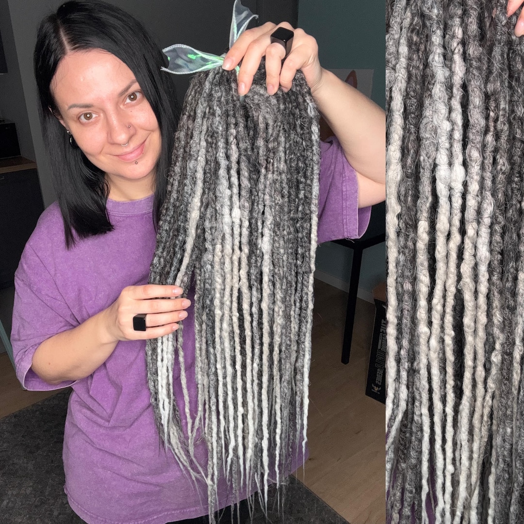Custom Synthetic Crochet Dreadlocks Hair Extensions Gray Ombre Lumpy ...