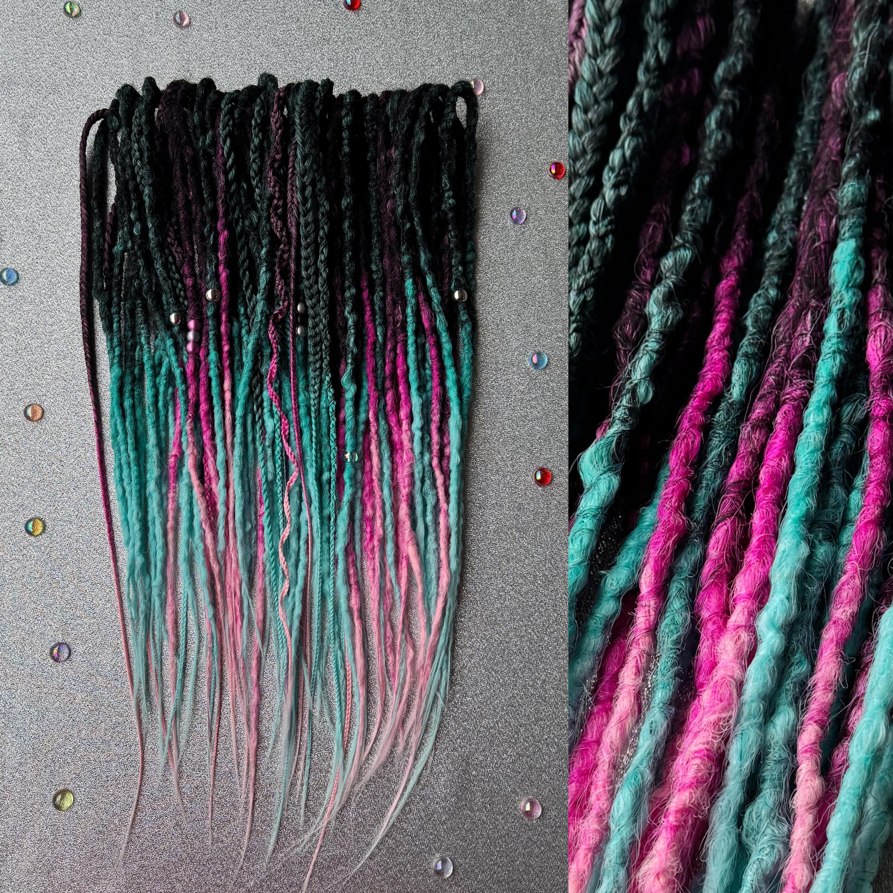 Synthetic Crochet Dreadlocks Hair Extensions With Braids Dark Green to ...