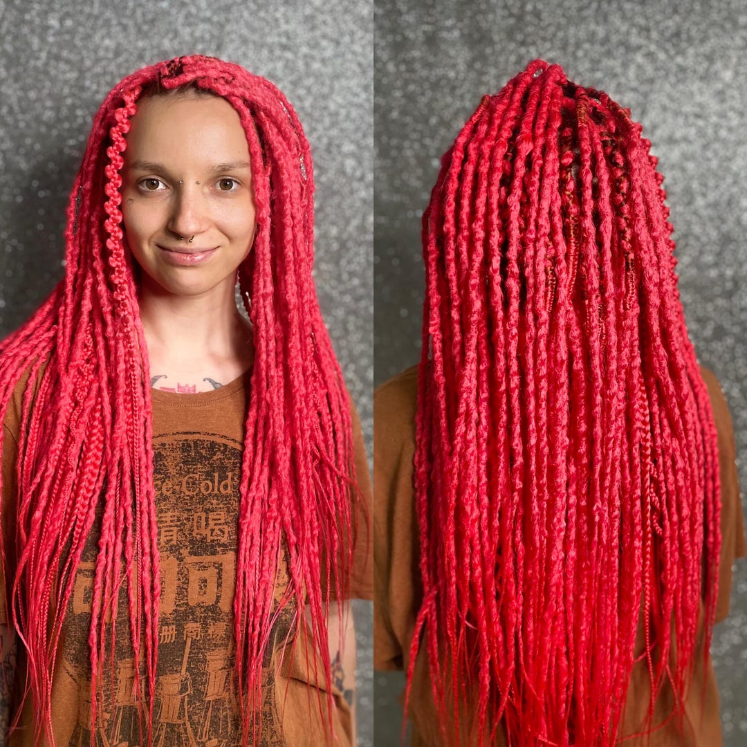 Red Crochet Synthetic Dreadlocks Hair Extensions Lumpy Texture ...