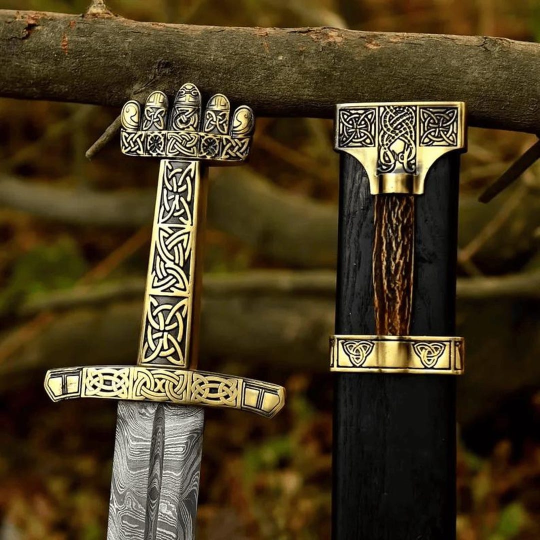 Handmade Damascus Viking Sword: Norse Decor With Wooden Scabbard - Etsy