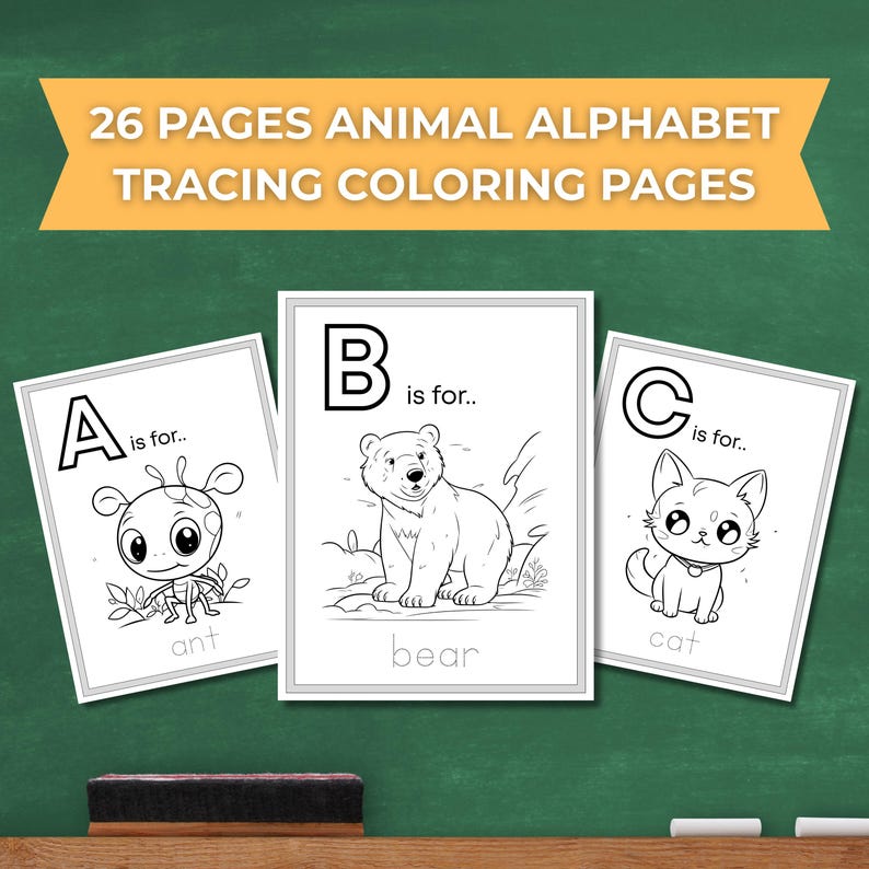 26 Pages Animal Alphabet Tracing Coloring Book, ABC Book, Tracing Book ...