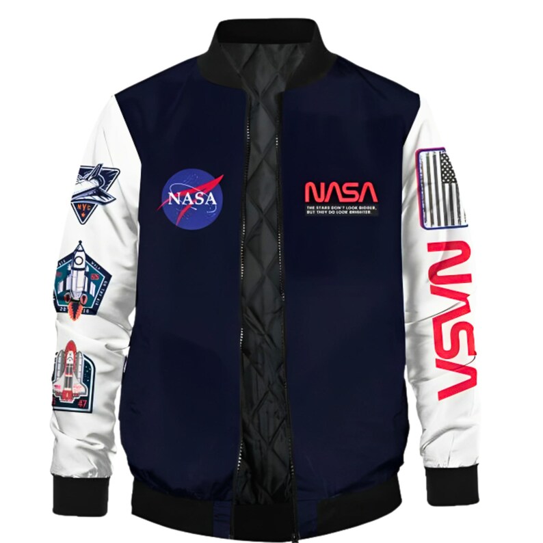 Men's NASA Bomber Varsity Jacket - Space Flight Pilot Coat, Astronaut ...
