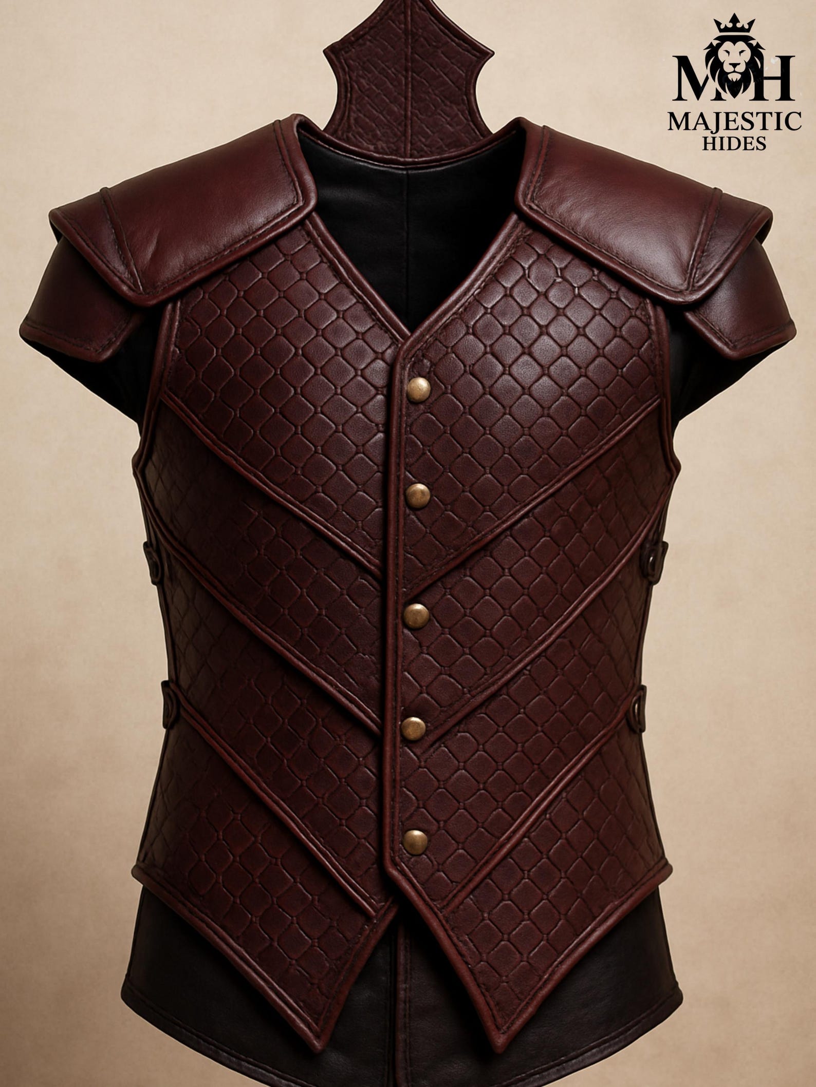 Dragonhide Plate Vest – Fantasy Scale Armor in Embossed Maroon Leather ...