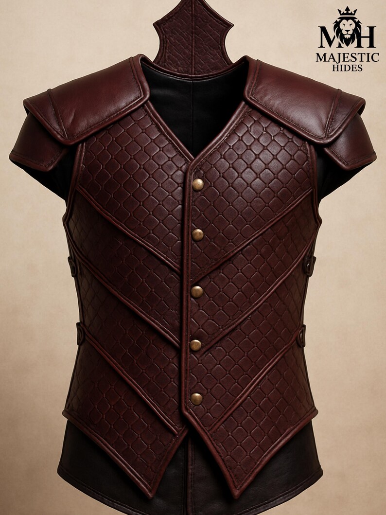 Dragonhide Plate Vest – Fantasy Scale Armor in Embossed Maroon Leather ...