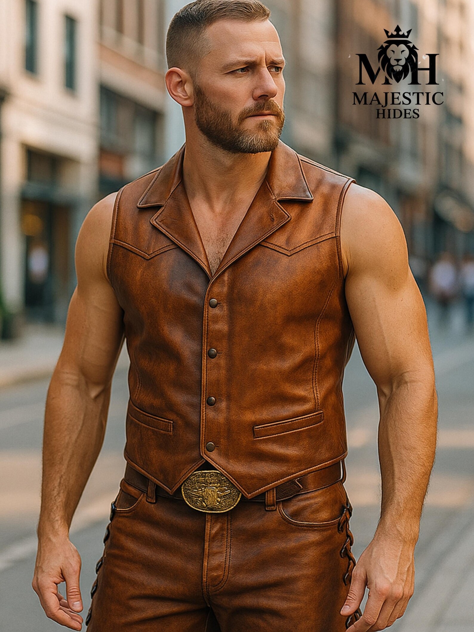 Men’s Brown Western Leather Vest & Pants Set – Cowboy Rodeo Style ...