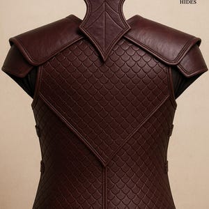 Dragonhide Plate Vest – Fantasy Scale Armor in Embossed Maroon Leather ...