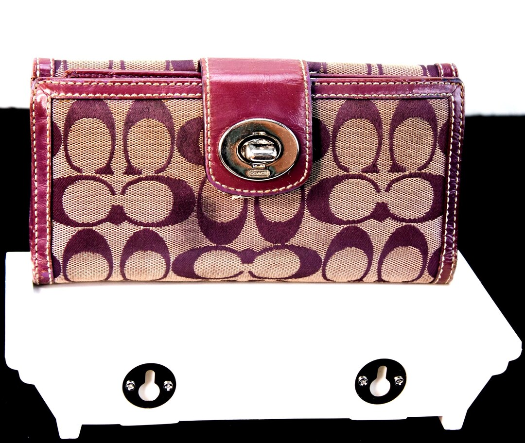 Coach Signature “C” Turnlock Wallet – Berry Leather Trim - Etsy