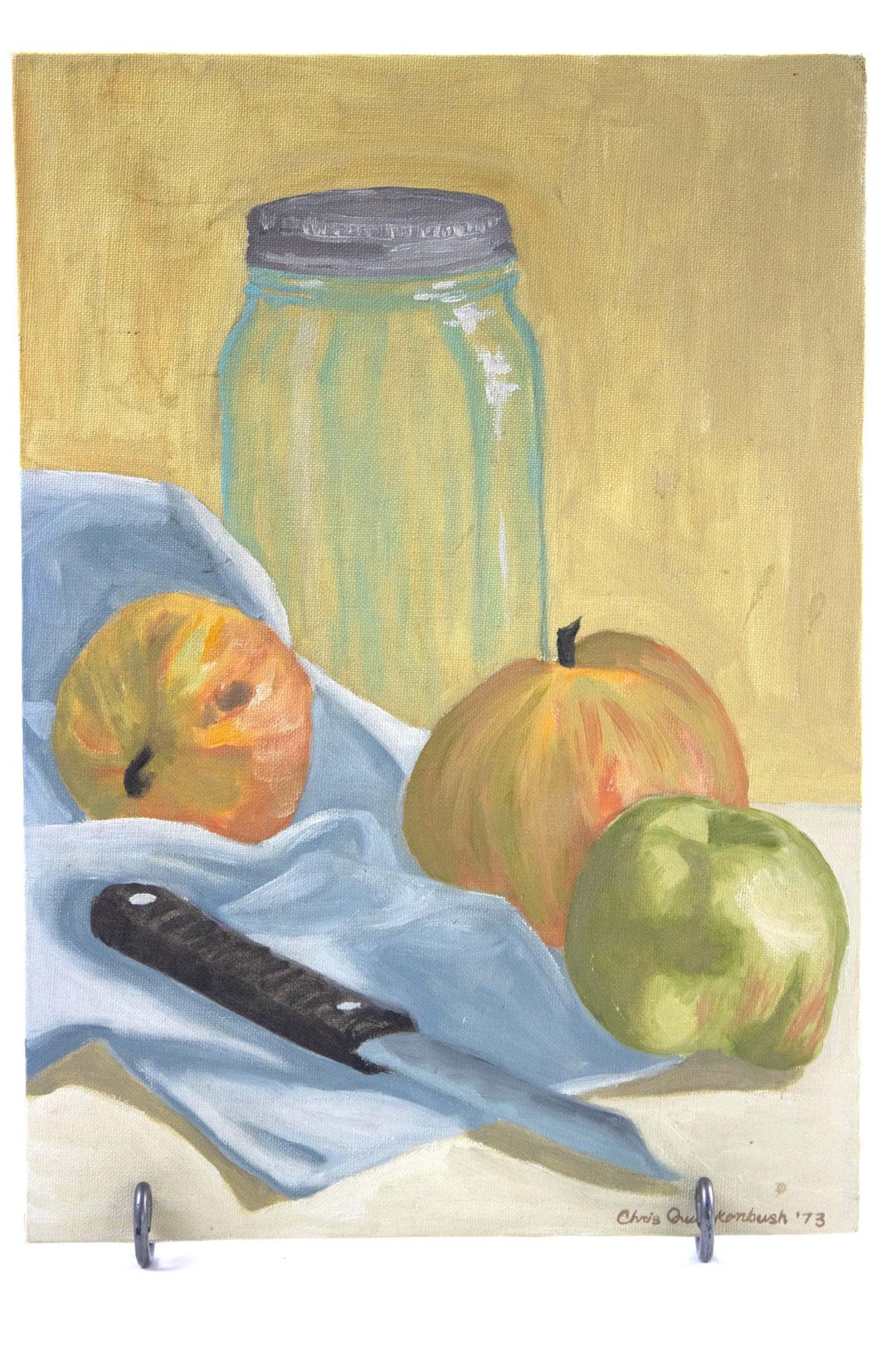 1973 Still Life Oil Painting: Apples & Mason Jar by Chris Quackenbush ...