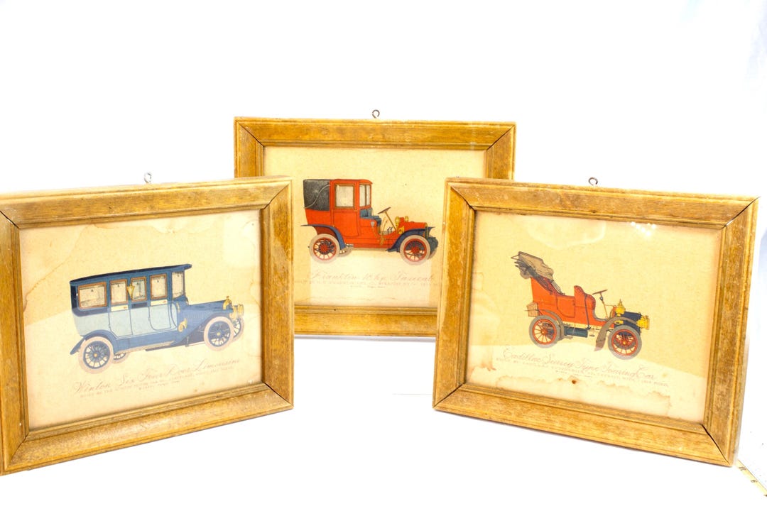 Vintage Automobile Prints – 1952 Evelyn Curro Framed Car Art, Set of 3 ...