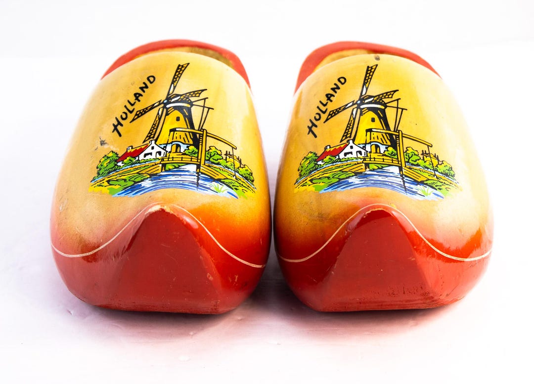 Vintage Dutch Wooden Clogs – Hand Painted Holland Windmill Folk Art ...