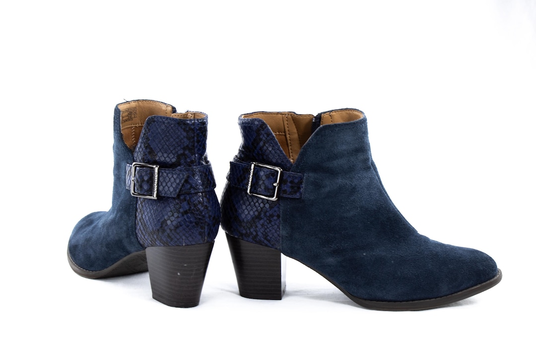 Vionic Navy Suede and Snake Print Ankle Booties – Womens 8.5M Block ...