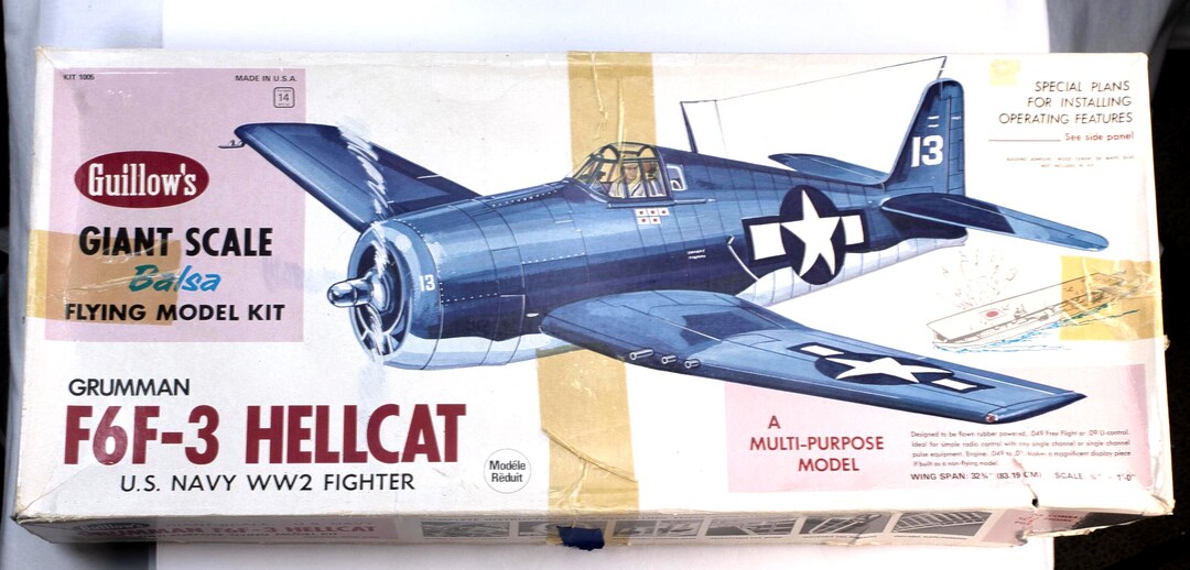 Vintage Guillow's Grumman F6F-3 Hellcat Model Kit: Balsa Wood WWII ...