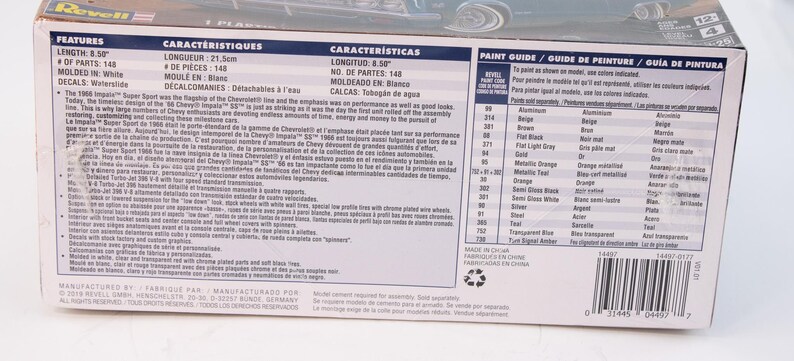 Vintage Revell '66 Chevy Impala SS 396 Model Kit – 1:25 Scale, New in ...