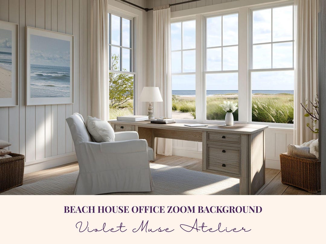 Beach House Office Zoom Background: Coastal Virtual Backdrop for Remote ...