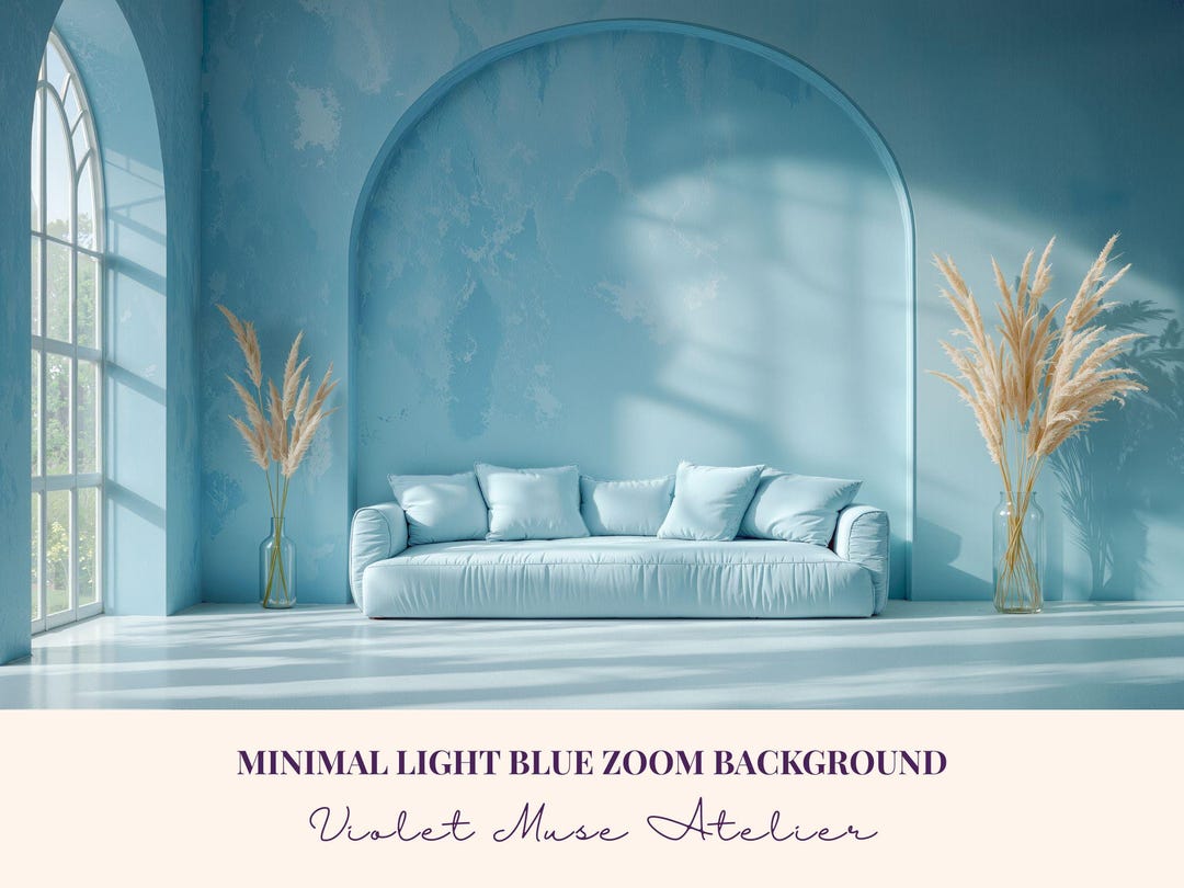 Minimal Light Blue Zoom Background: Serene Home Office Virtual Backdrop ...