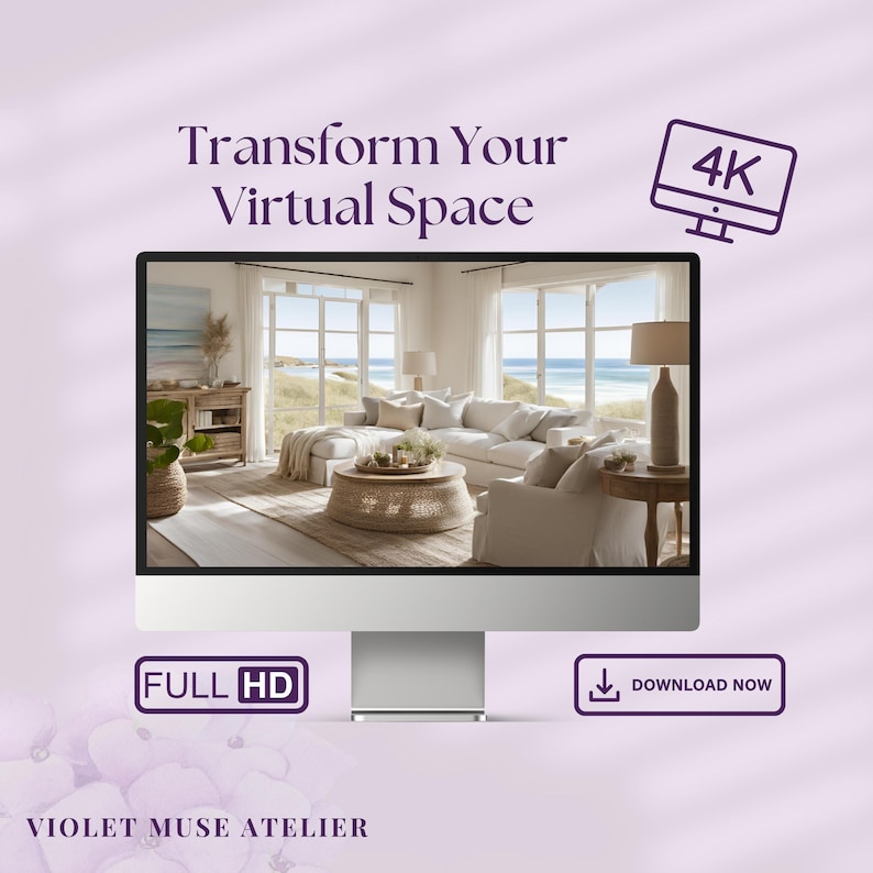 Beach House Virtual Background: Calming Coastal Office (4K Digital ...