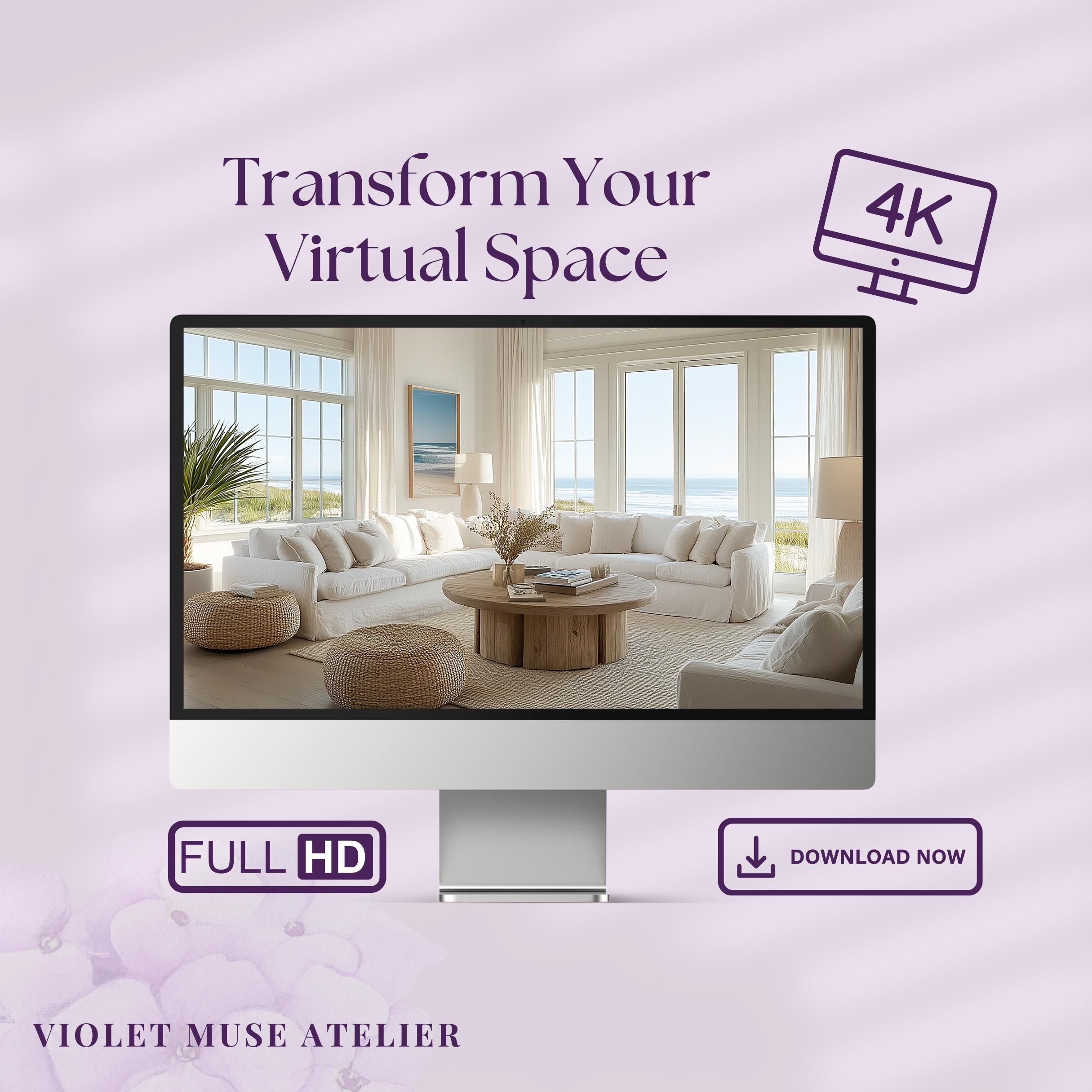 Beach House Zoom Background: Coastal Living Room Virtual Backdrop (4K ...