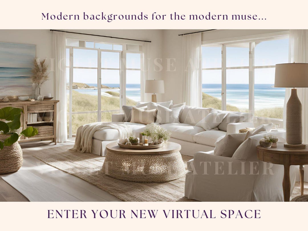 Beach House Virtual Background: Calming Coastal Office (4K Digital ...