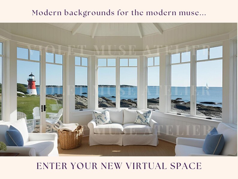 Coastal Cottage Zoom Background, Beach House Virtual Backdrop, New ...