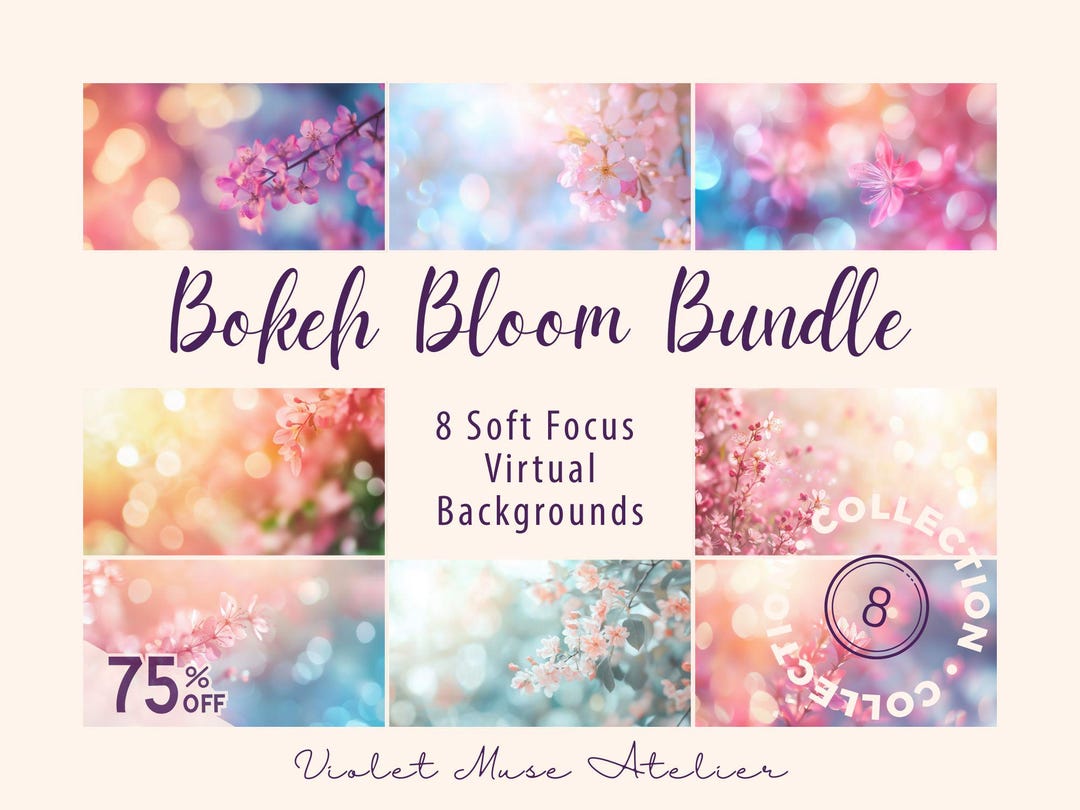 Bokeh Bloom Zoom Background Bundle: 8 Soft Focus Floral Virtual ...