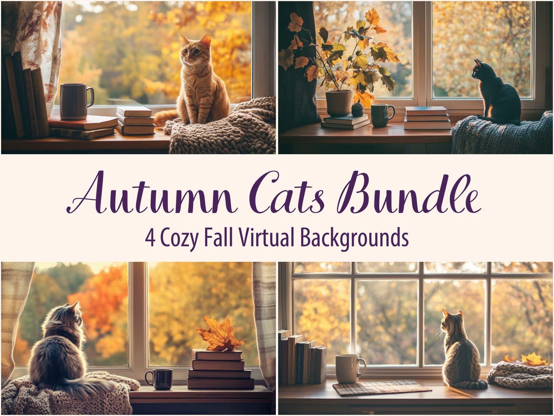 Autumn Cats Zoom Background Bundle: Cozy Fall Virtual Backdrops (4K ...