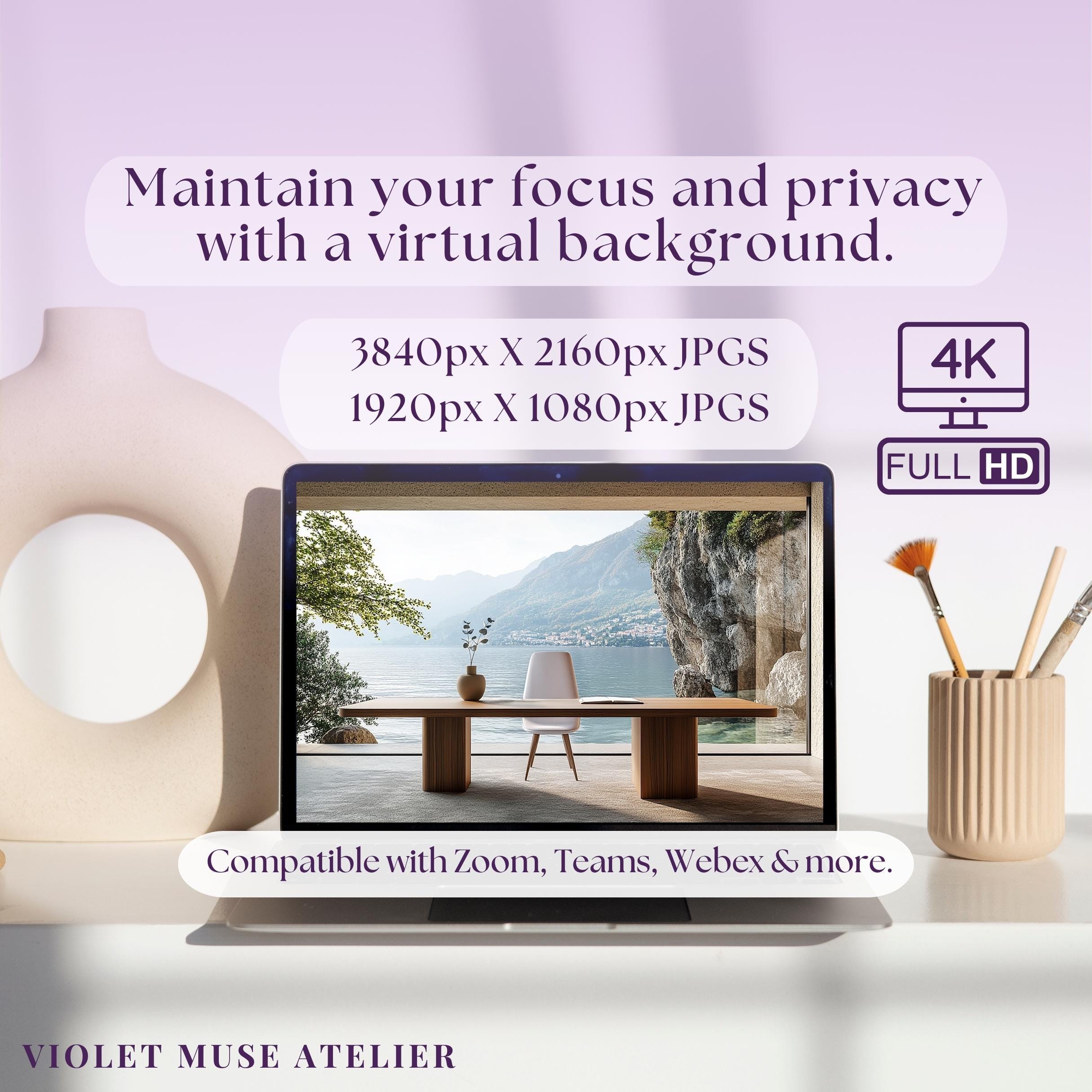Modern Lakeview Office Zoom Background, Minimalist Luxury Virtual ...