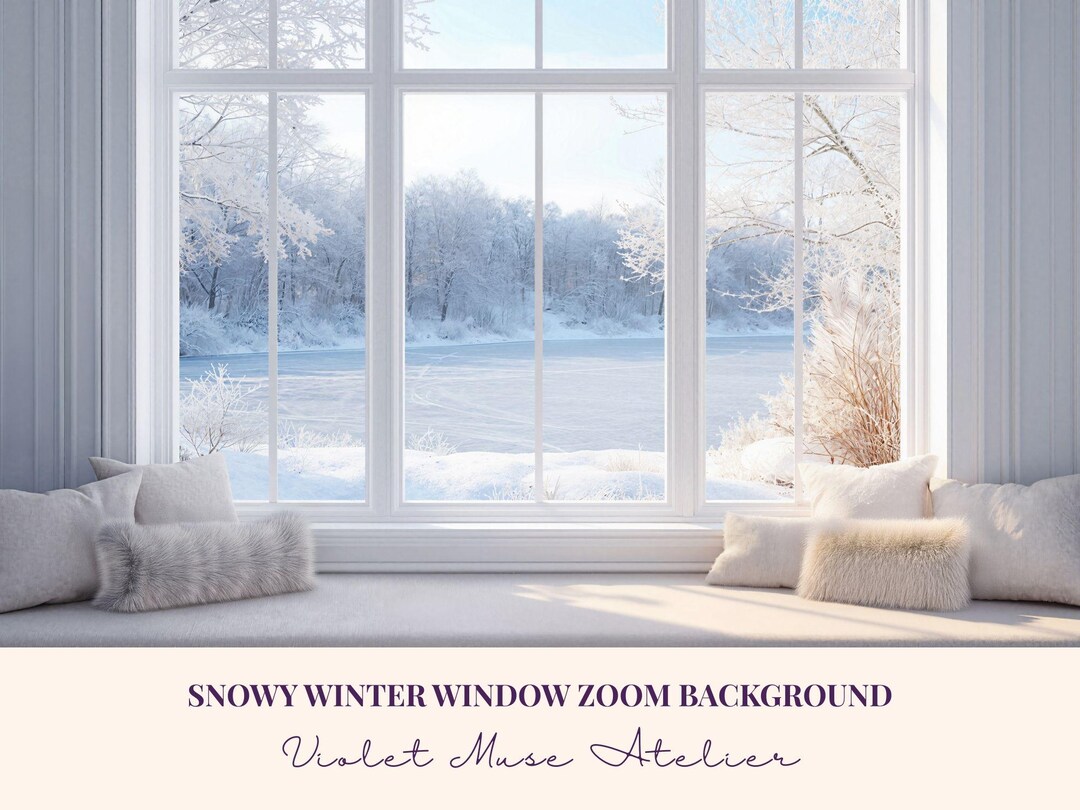 Snowy Winter Window Zoom Background: Frozen Lake View Windowseat ...