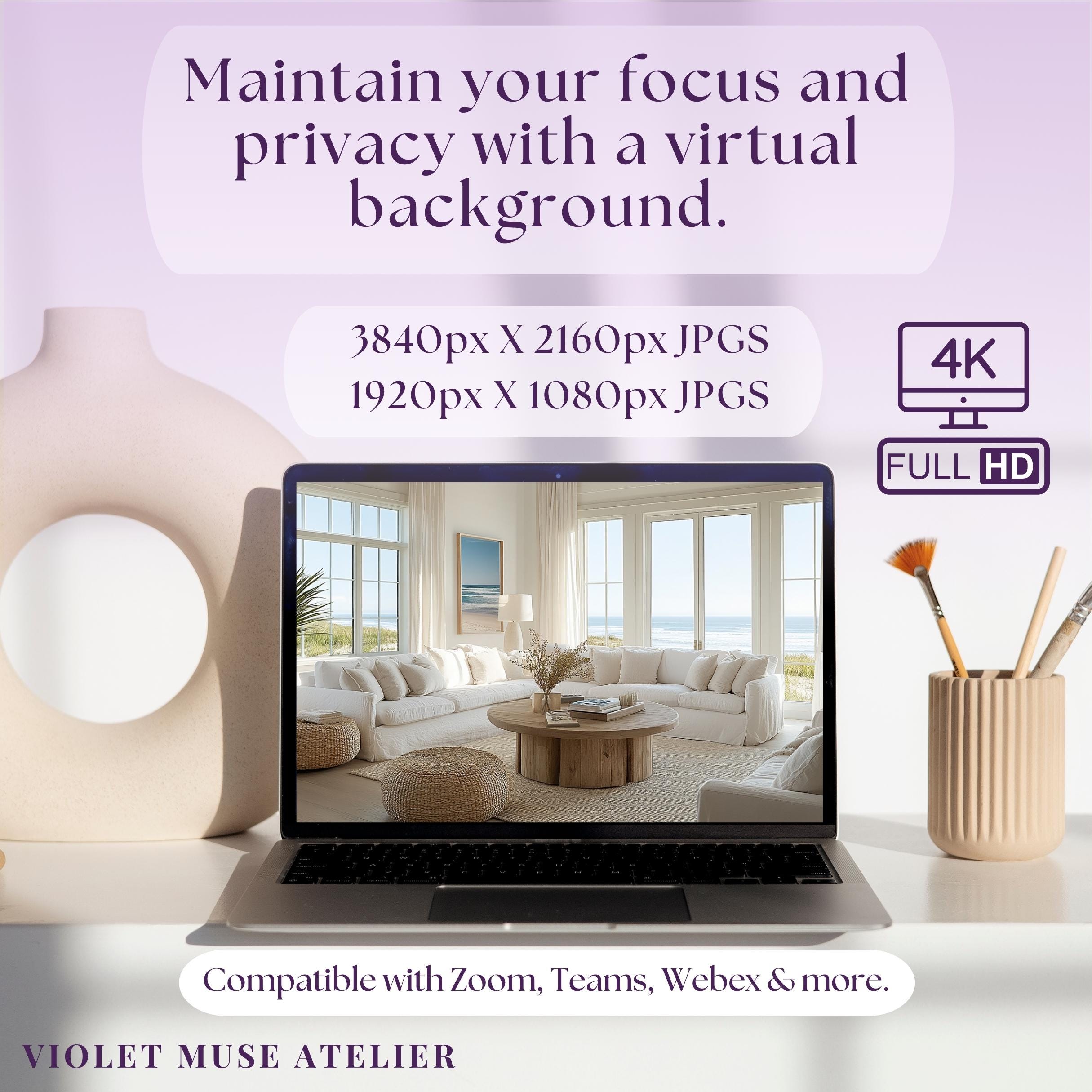 Beach House Zoom Virtual Background, Serene Coastal Virtual Office ...