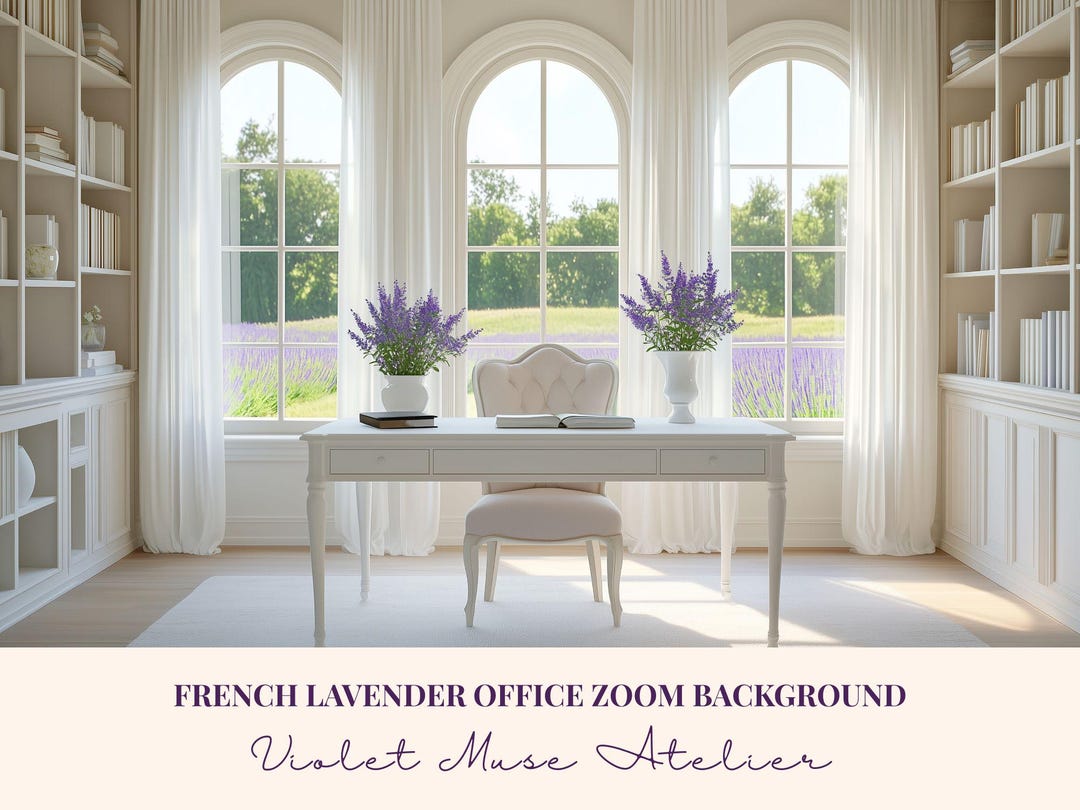 Elegant Office Zoom Background: French Provincial Lavender Field Office ...