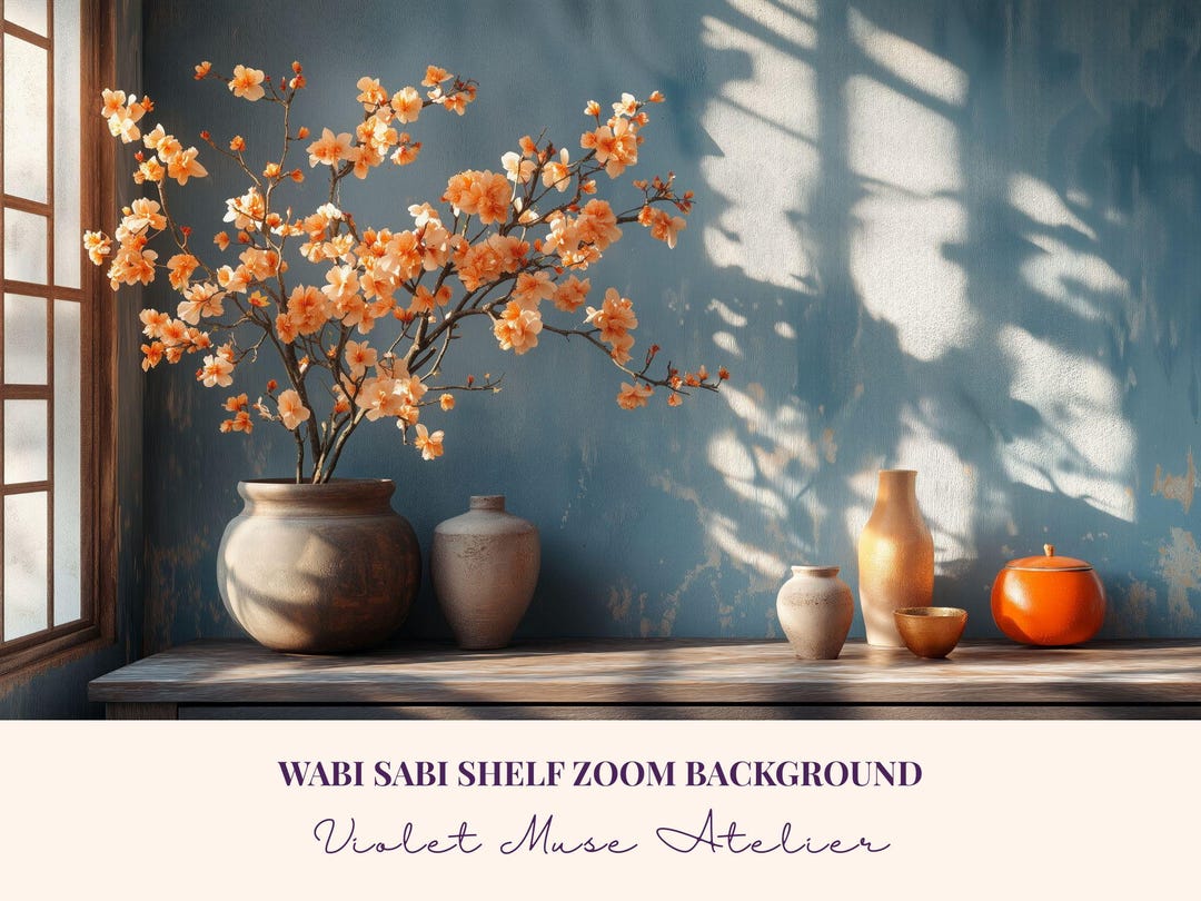 Wabi Sabi Shelf Zoom Background: Zen Home Office Japandi Virtual ...