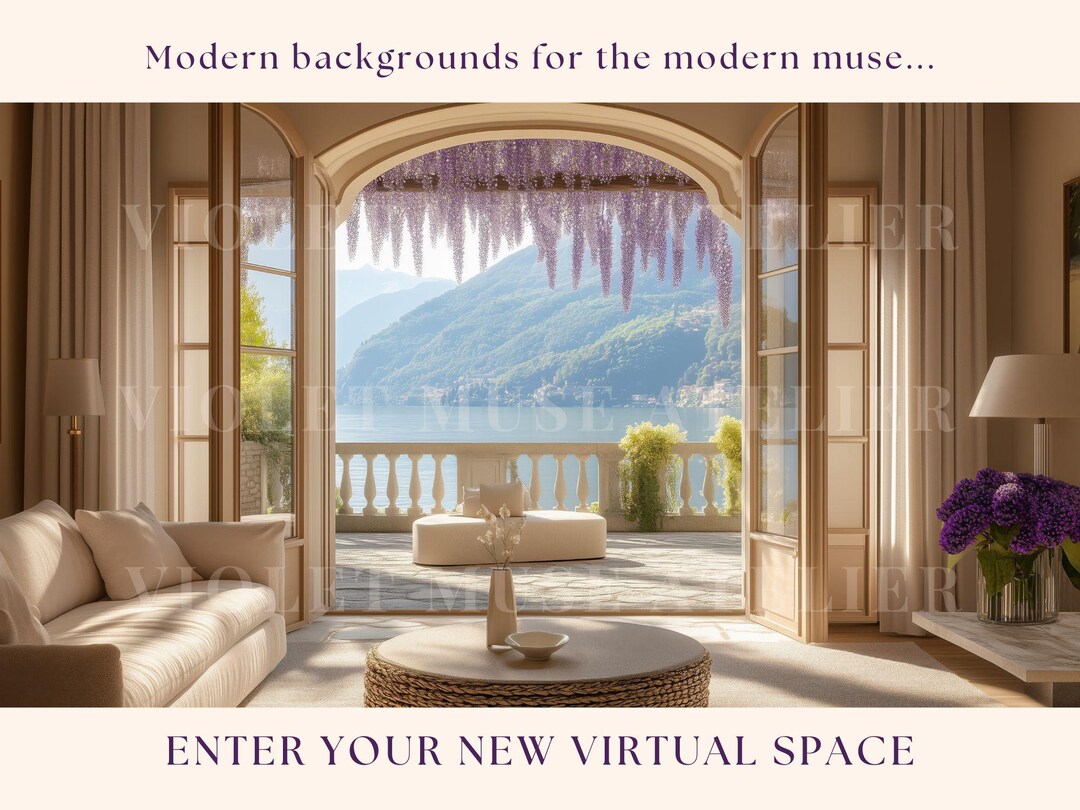 Lake Como Wisteria Zoom Background, Elegant Home Office Virtual ...