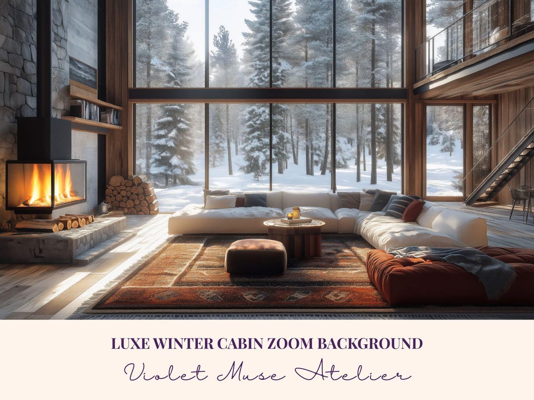 Luxe Winter Cabin Zoom Background: Snow Lodge With Fireplace Virtual ...