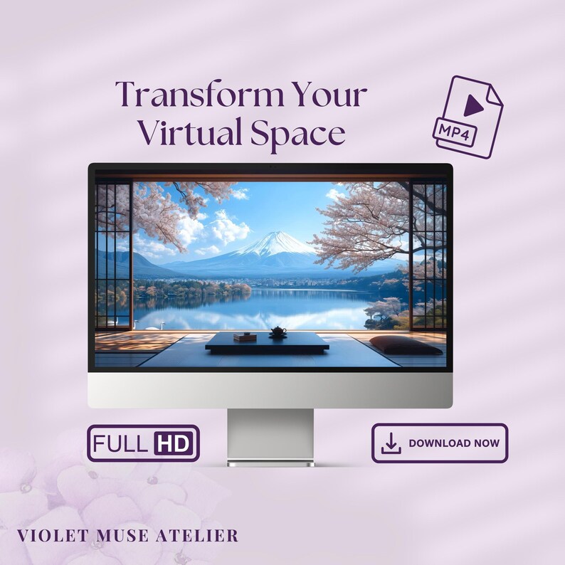 Animated Mt. Fuji Window Zoom Background: Japandi Office Video Virtual ...