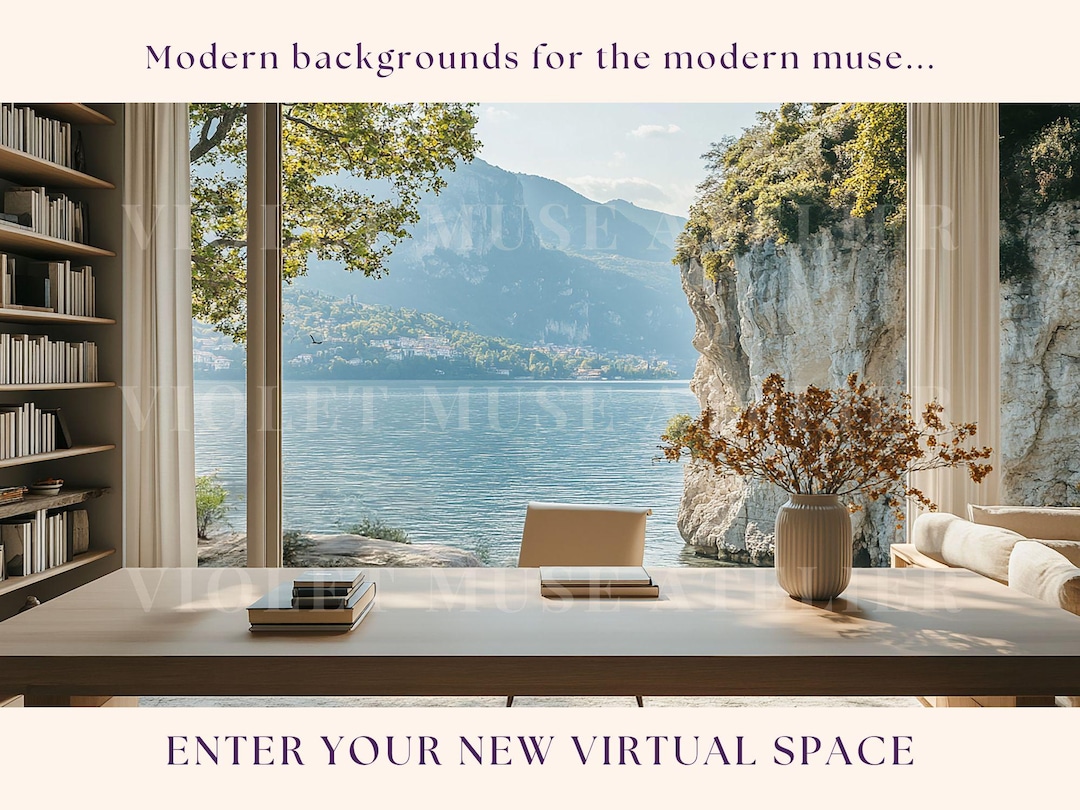 Lake View Window Office Zoom Background, Mediterranean Lake House ...