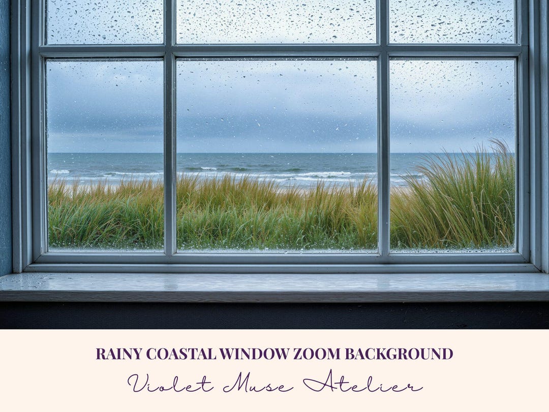 Rainy Coastal Window Zoom Background: Cozy Virtual Backdrop With Ocean ...