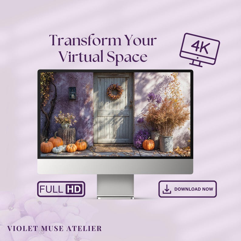 Autumn Front Porch Zoom Background: Purple Fall Cottage Door Virtual ...